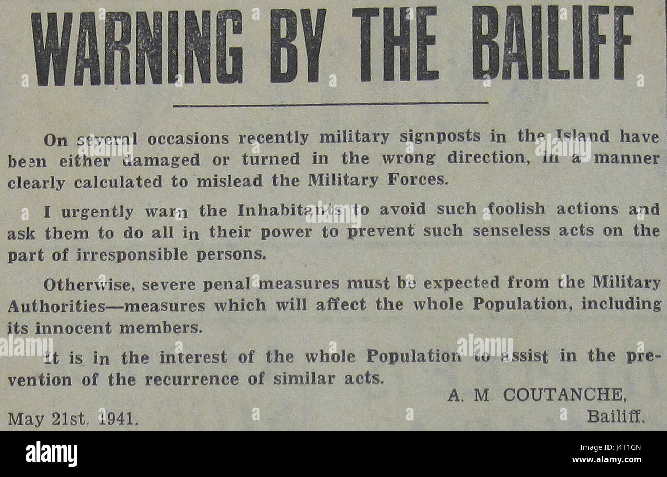 The 'Warning by the Bailiff' signposts from 1941 were used during the ...