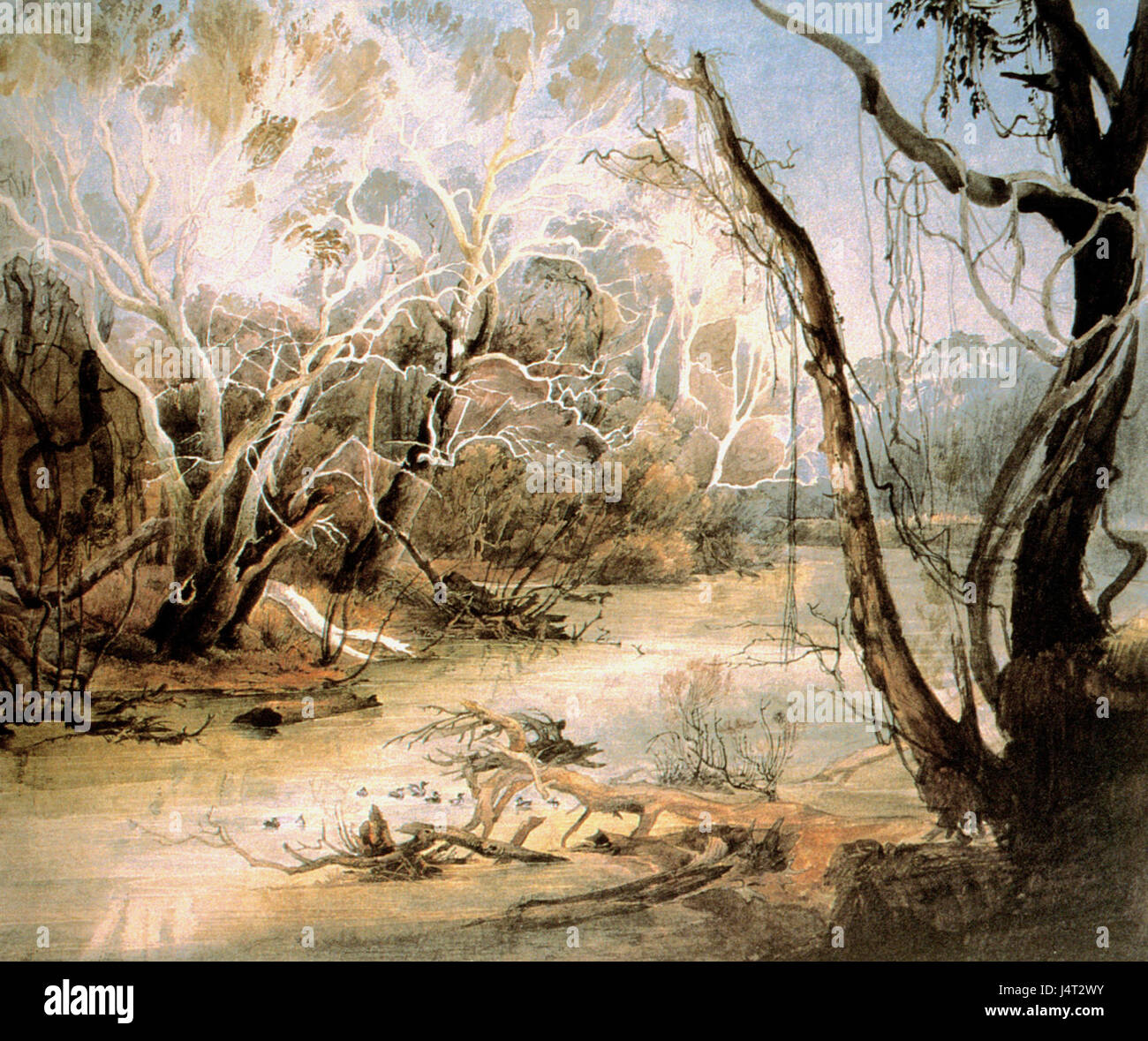 A painting by Karl Bodmer, depicting the Fox River near New Harmony ...