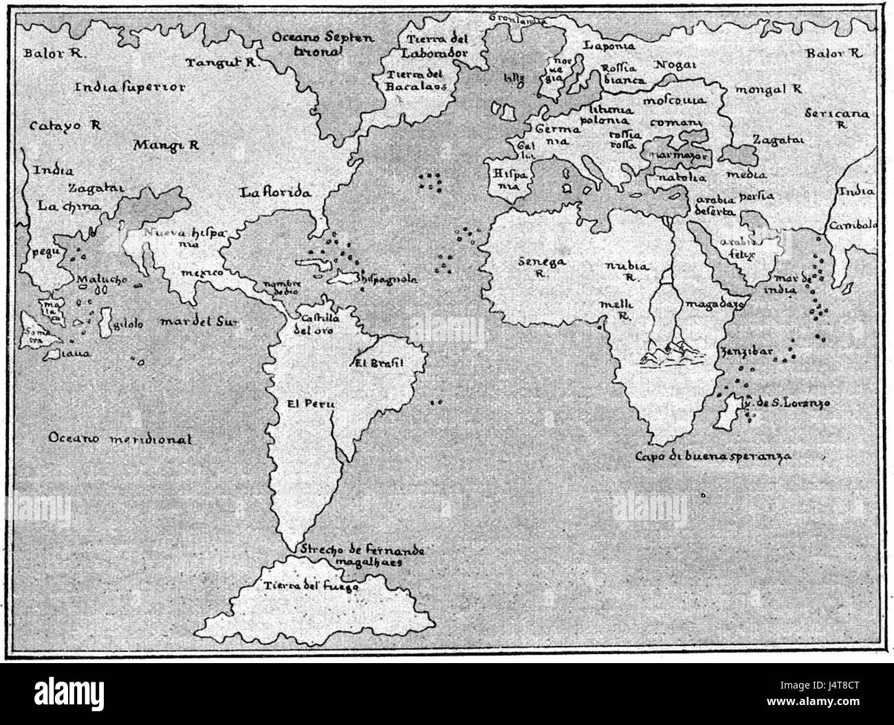 A 1548 edition of the world map by Claudius Ptolemy, representing the ...