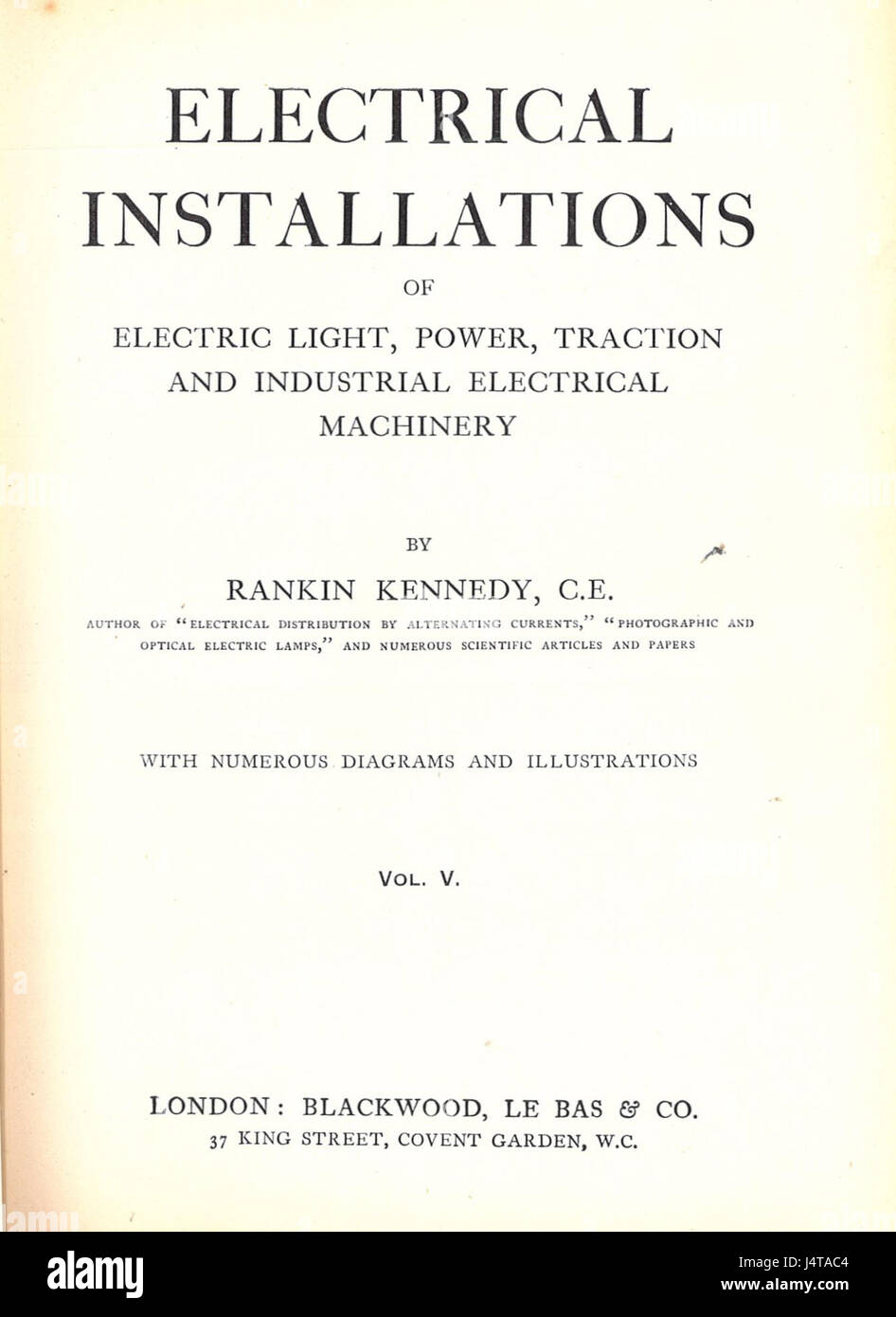 Title page (Rankin Kennedy, Electrical Installations, Vol V, 1903 Stock ...