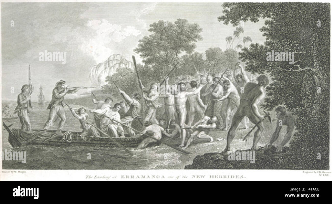 *The Landing at Erramanga* is an artwork or historical account ...