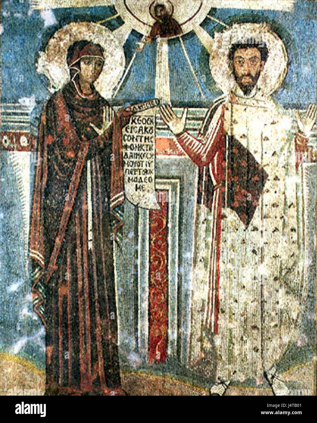 This artwork depicts the Virgin Mary and Saint Theodore, a Christian ...