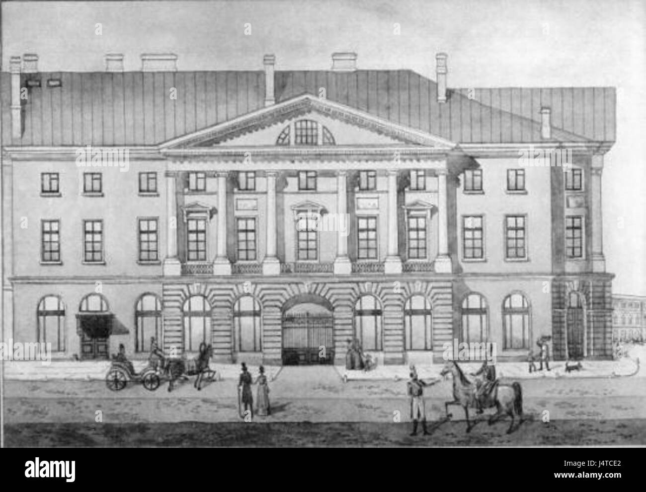 The house with four colonnades is an architectural design featuring ...