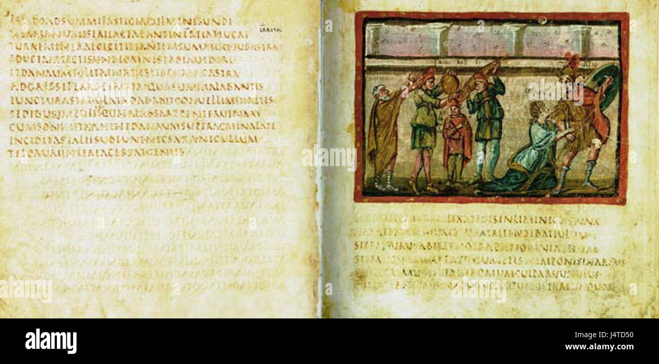 A manuscript illustration depicting the Flight from Troy, drawn from ...