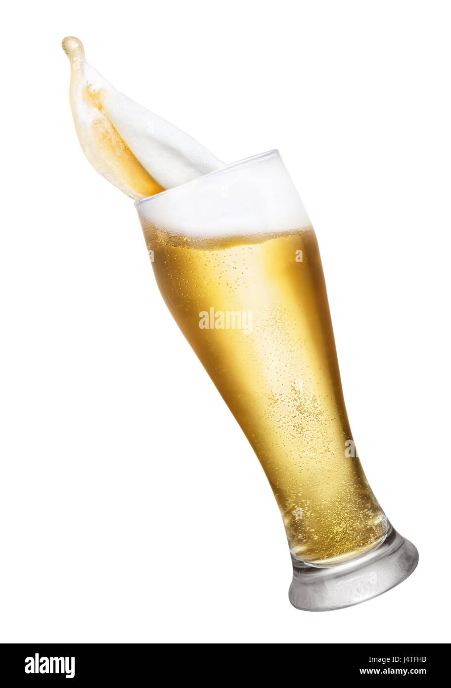 glass of splashing beer isolated on white background. Glass with beer ...