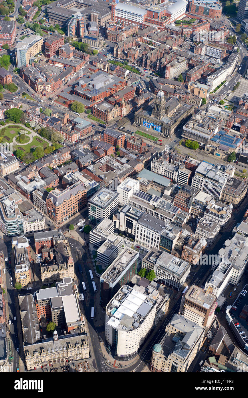 Leeds City Centre from the air, West Yorkshire, Northern England, UK ...