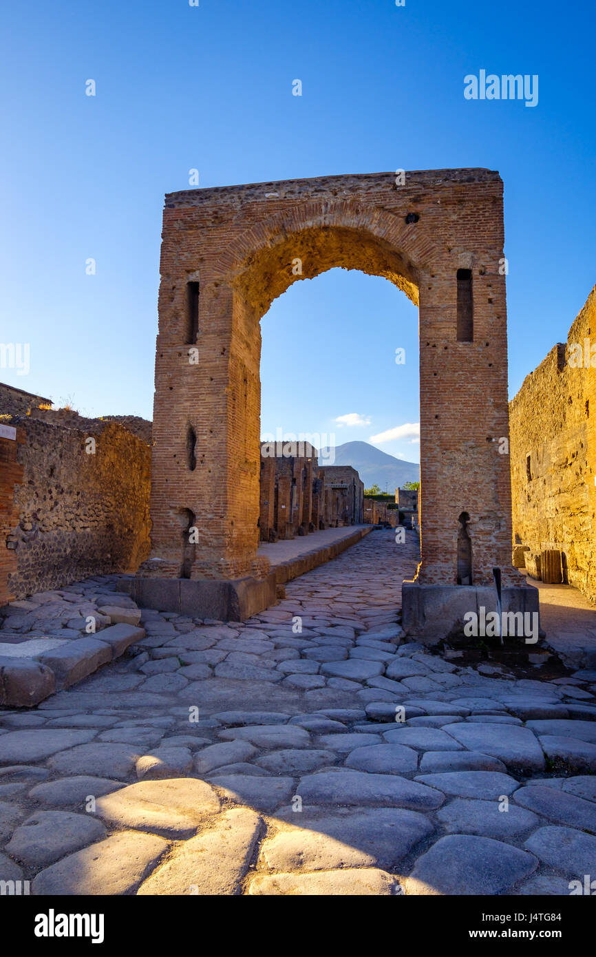 Scenic view of ruins at city of Pompeii with Vesuvio background, Italy ...