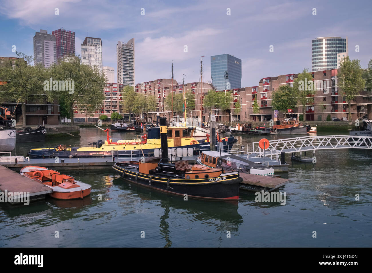Section of Maritime Museum Harbour boat exhibits, Leuvehaven, Rotterdam ...