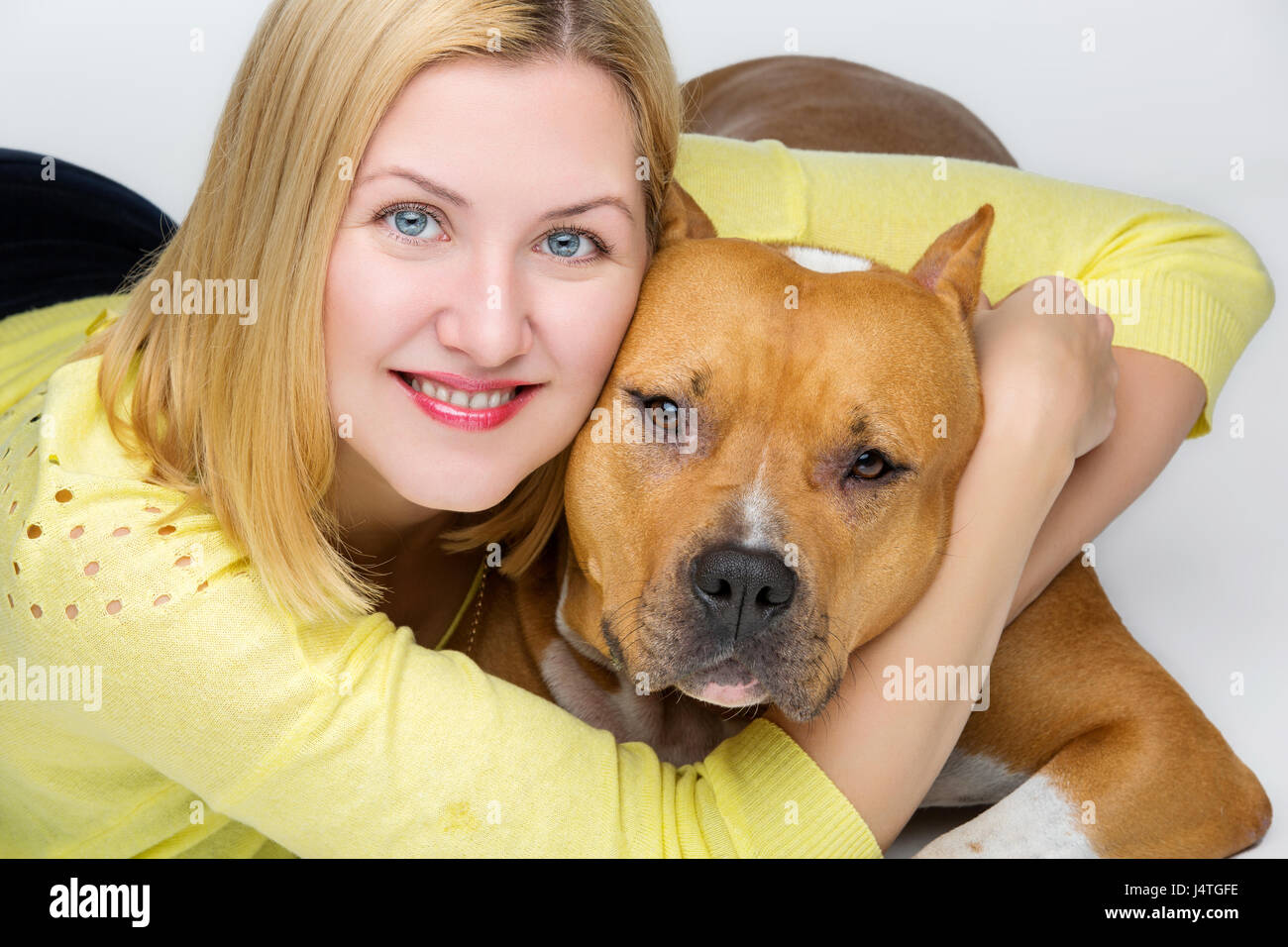 Girl with amstaff dog Stock Photo - Alamy