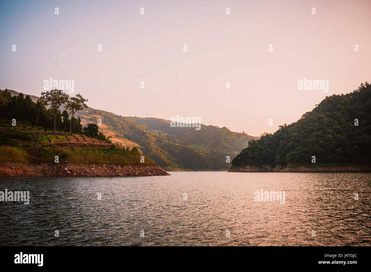 The beautiful reservoir scenery in sunset Stock Photo - Alamy