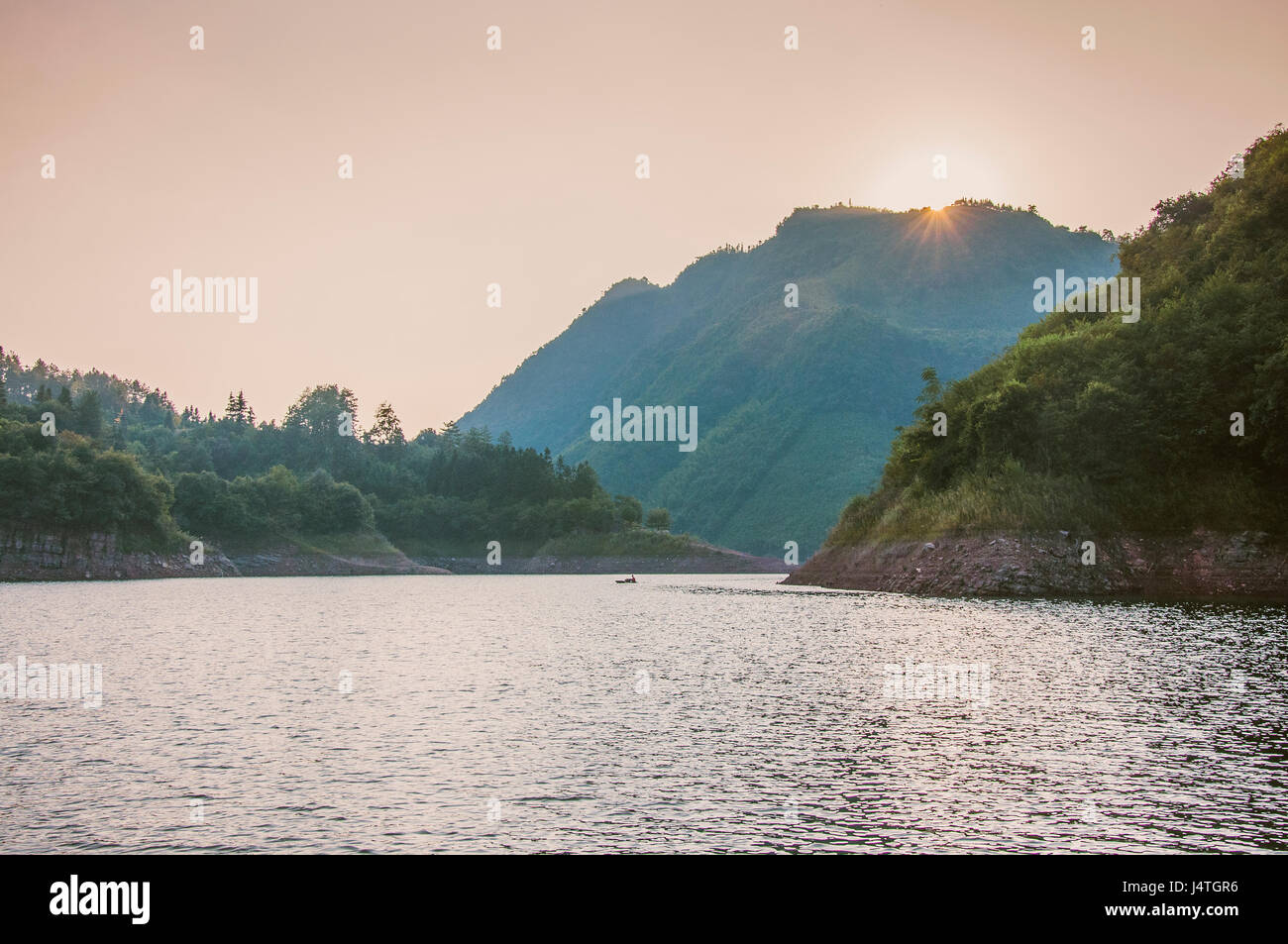 The beautiful reservoir scenery in sunset Stock Photo - Alamy