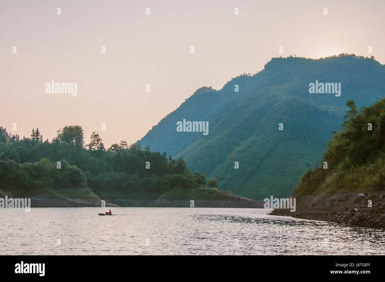The beautiful reservoir scenery in sunset Stock Photo - Alamy