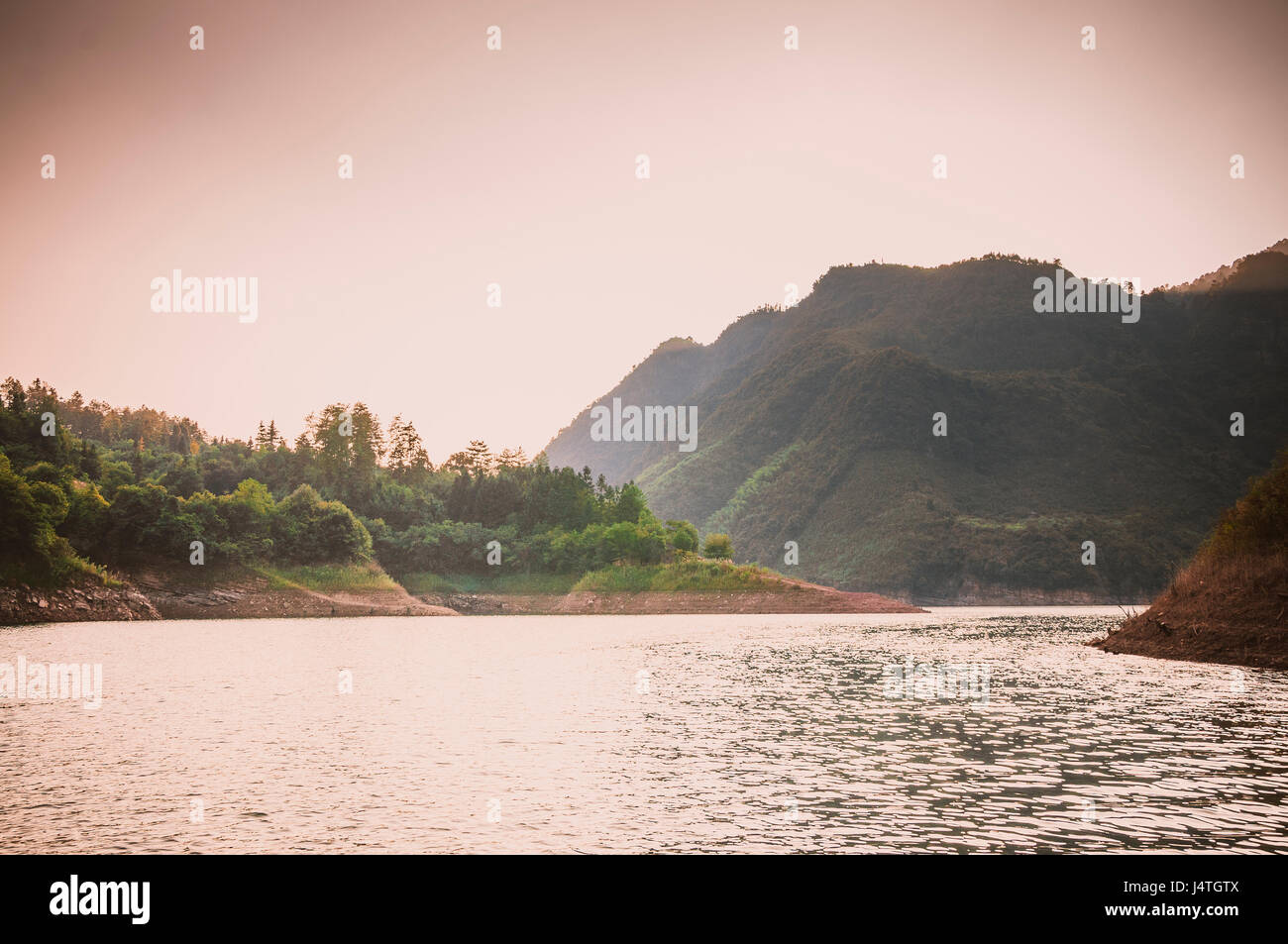 The beautiful reservoir scenery in sunset Stock Photo - Alamy