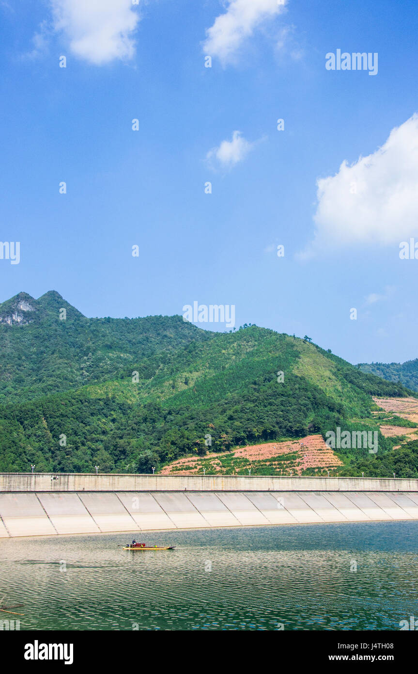 The reservoir scenery with blue sky in summer Stock Photo - Alamy