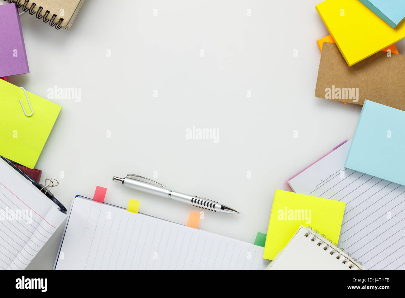 Top view accessories business office desk.notebook pen paper note on ...