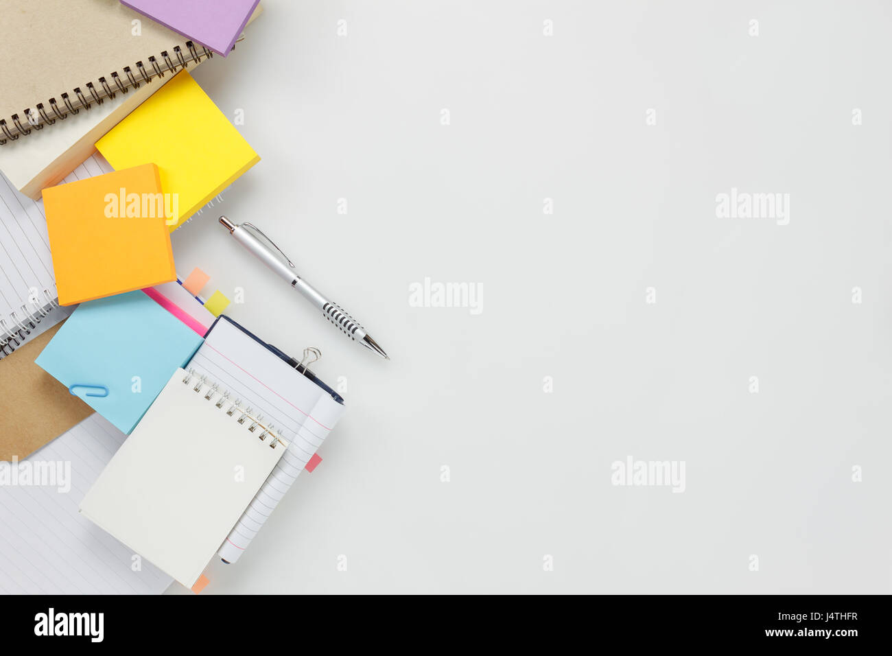 Top view accessories business office desk.notebook pen paper note on ...