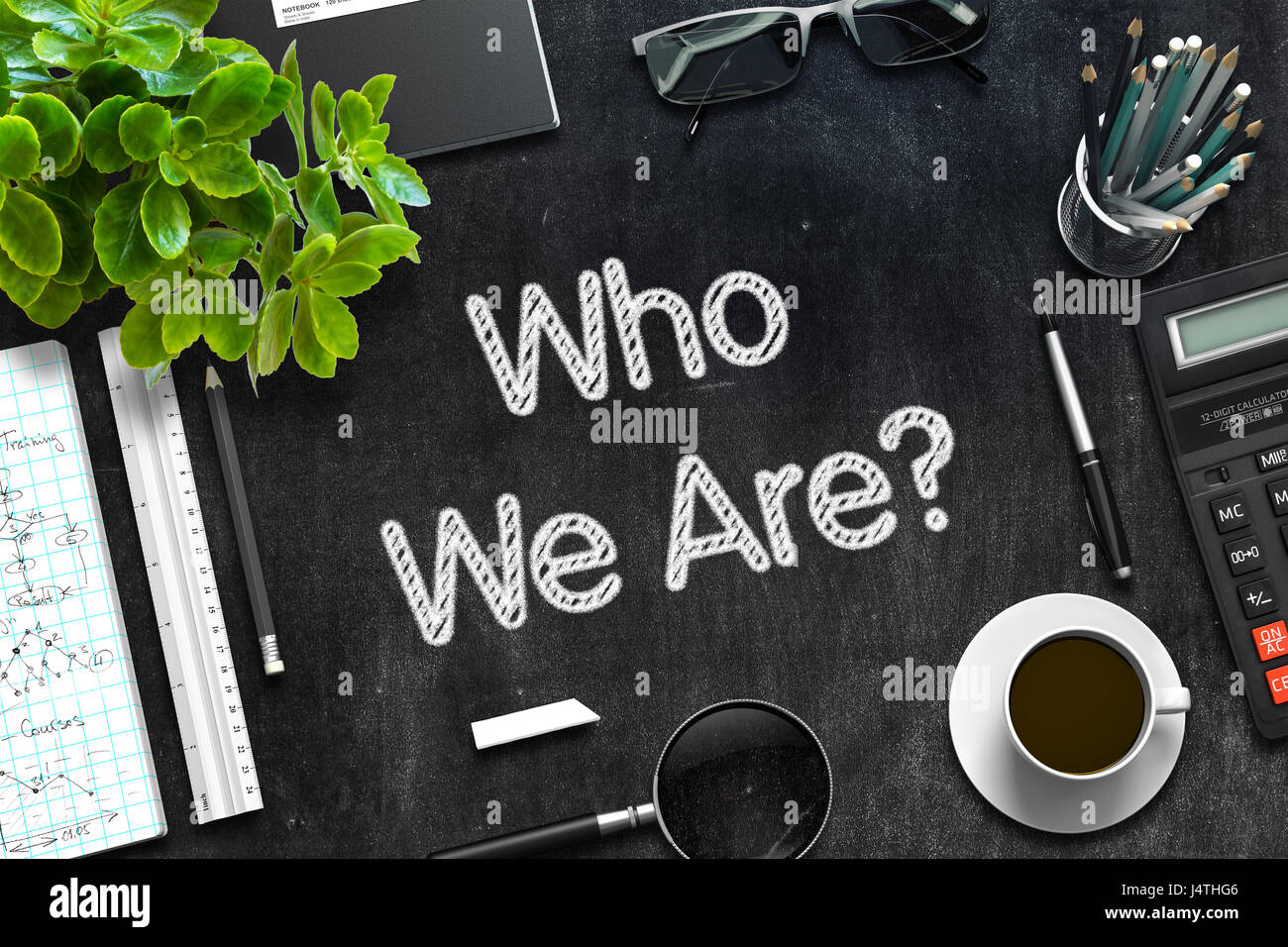 Who We Are Concept on Black Chalkboard. 3D Rendering Stock Photo - Alamy