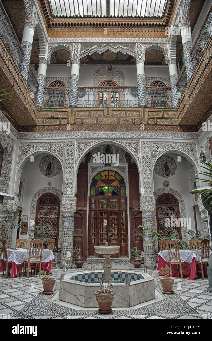 FEZ, MOROCCO - FEBRUARY 19, 2017: Interior of a small family owned ...