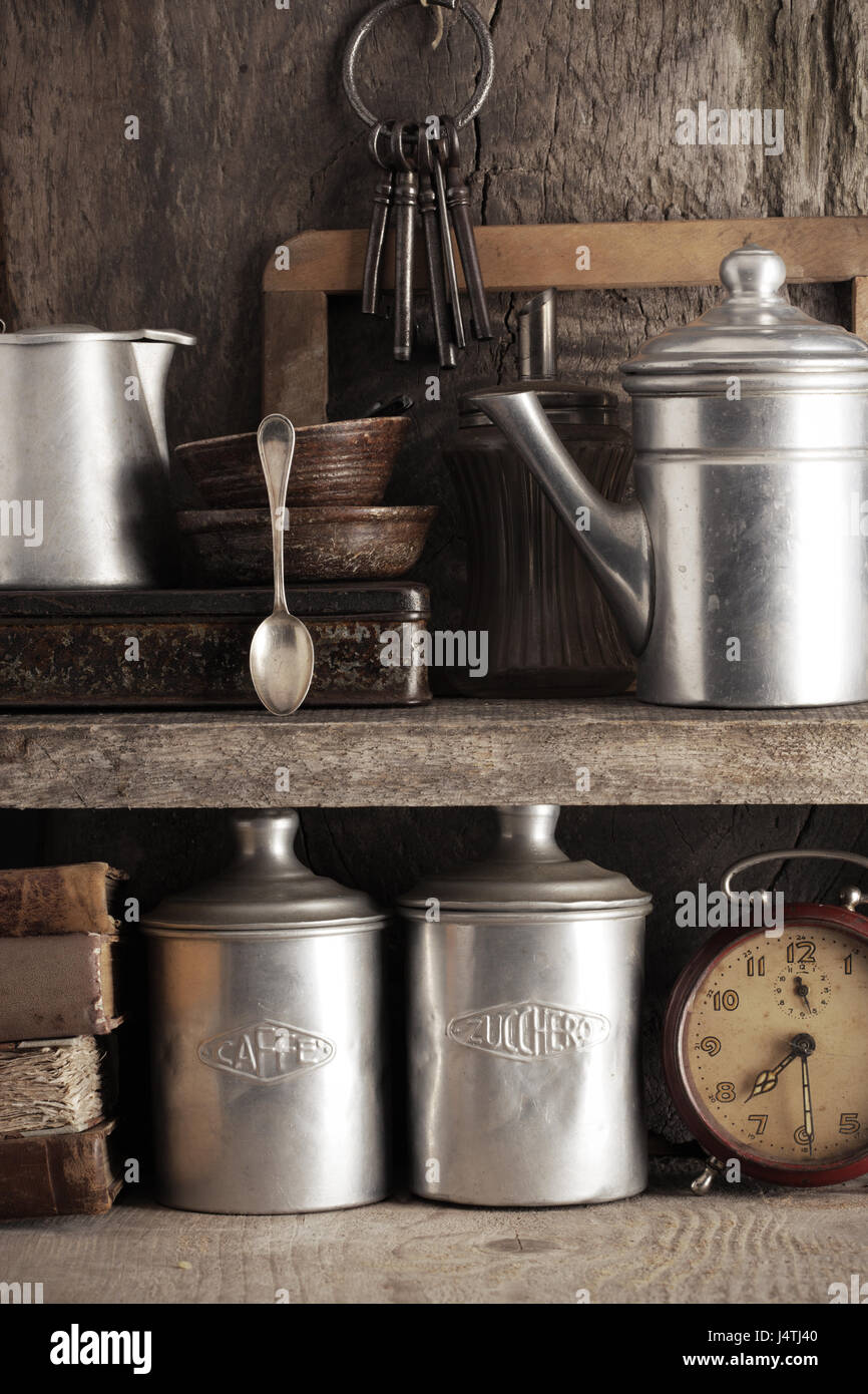 Group of antique objects on an old wood Stock Photo - Alamy