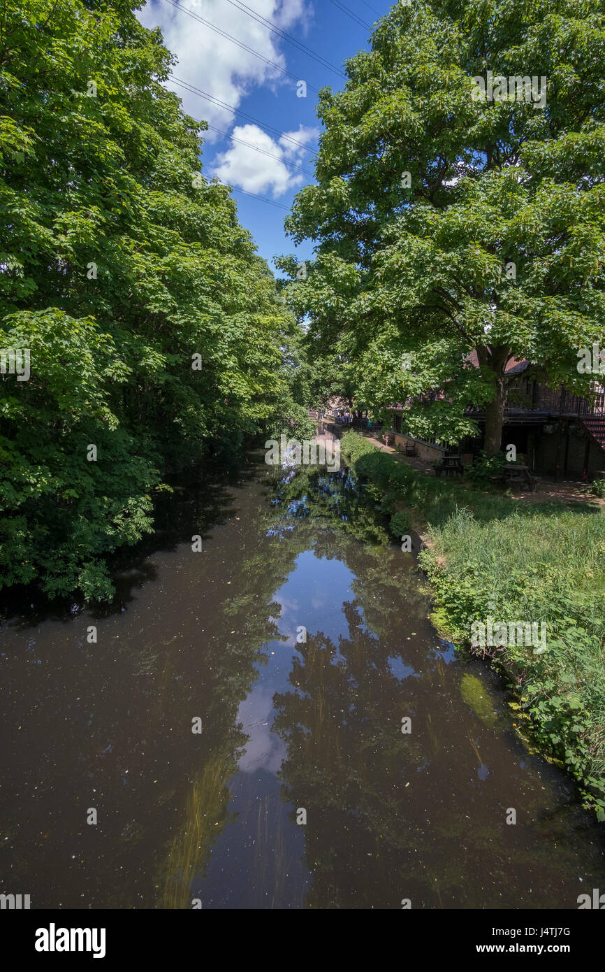 The River Wandle, a clean water river seen from the Wandle Trail near ...