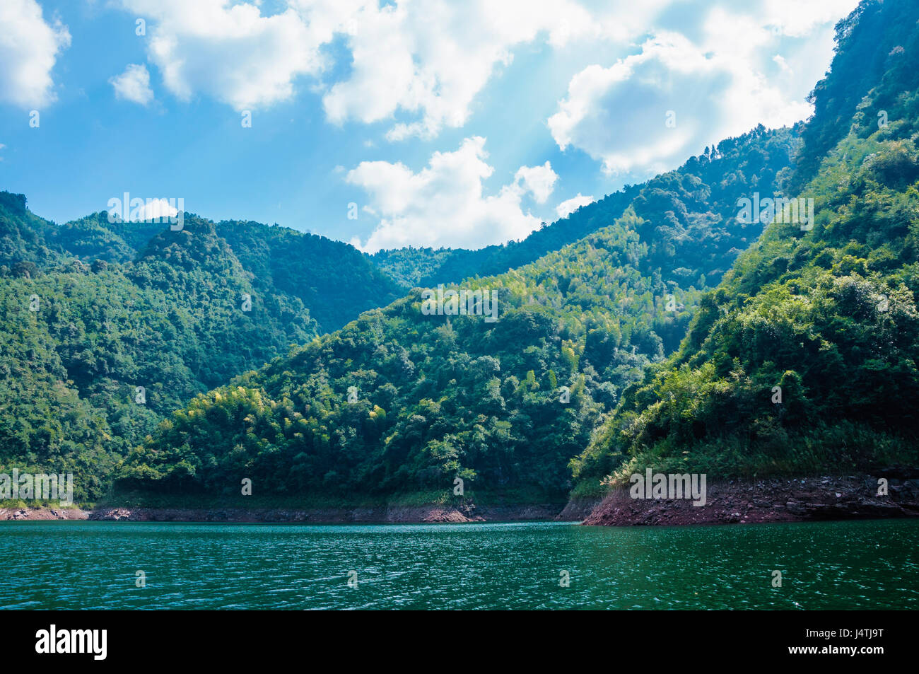 The reservoir scenery with blue sky in summer Stock Photo - Alamy