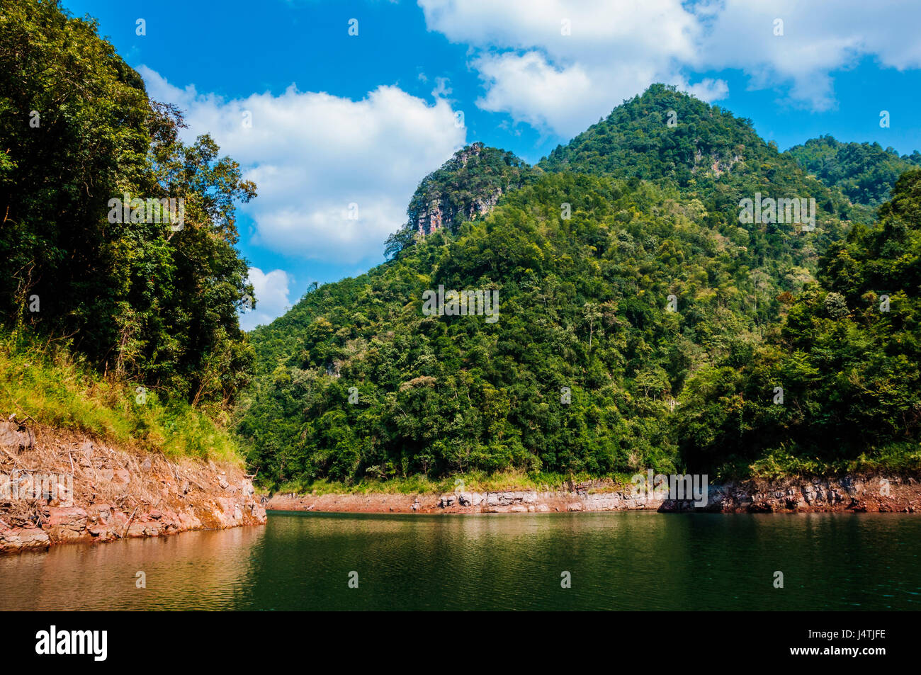 The reservoir scenery with blue sky in summer Stock Photo - Alamy
