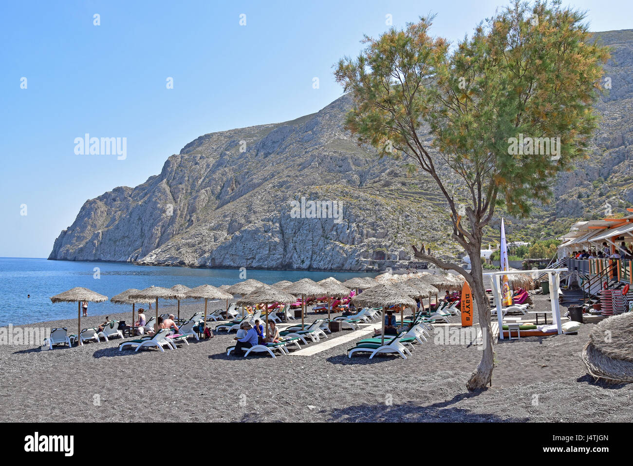 Tourists on Kamari Beach Santorini Cyclades Greek Islands Greece Stock ...