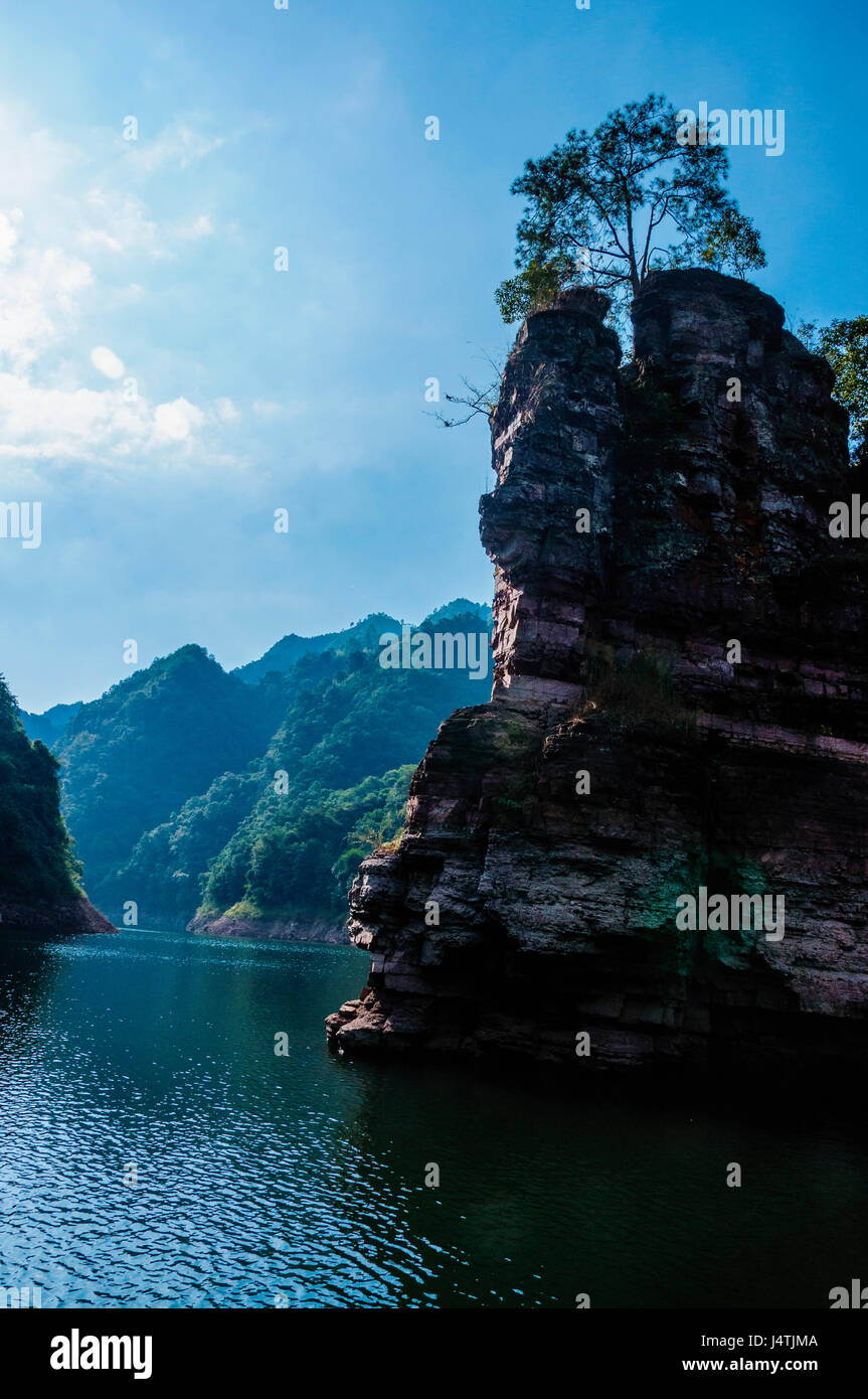 The reservoir scenery with blue sky in summer Stock Photo - Alamy