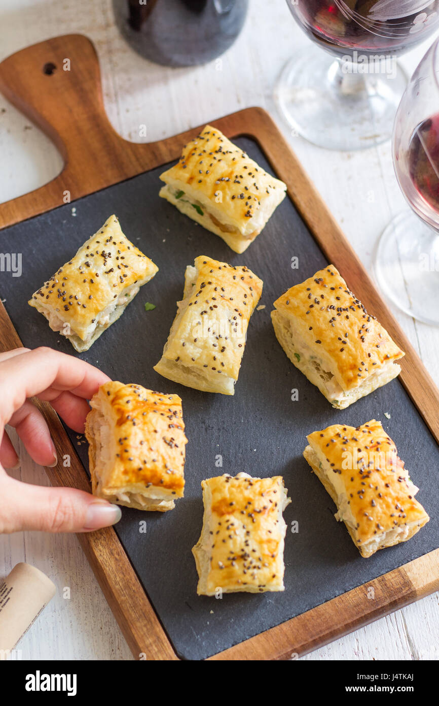 Mini Chicken Puff Pastry Appetizers - Bite Size Party Food Stock Photo ...