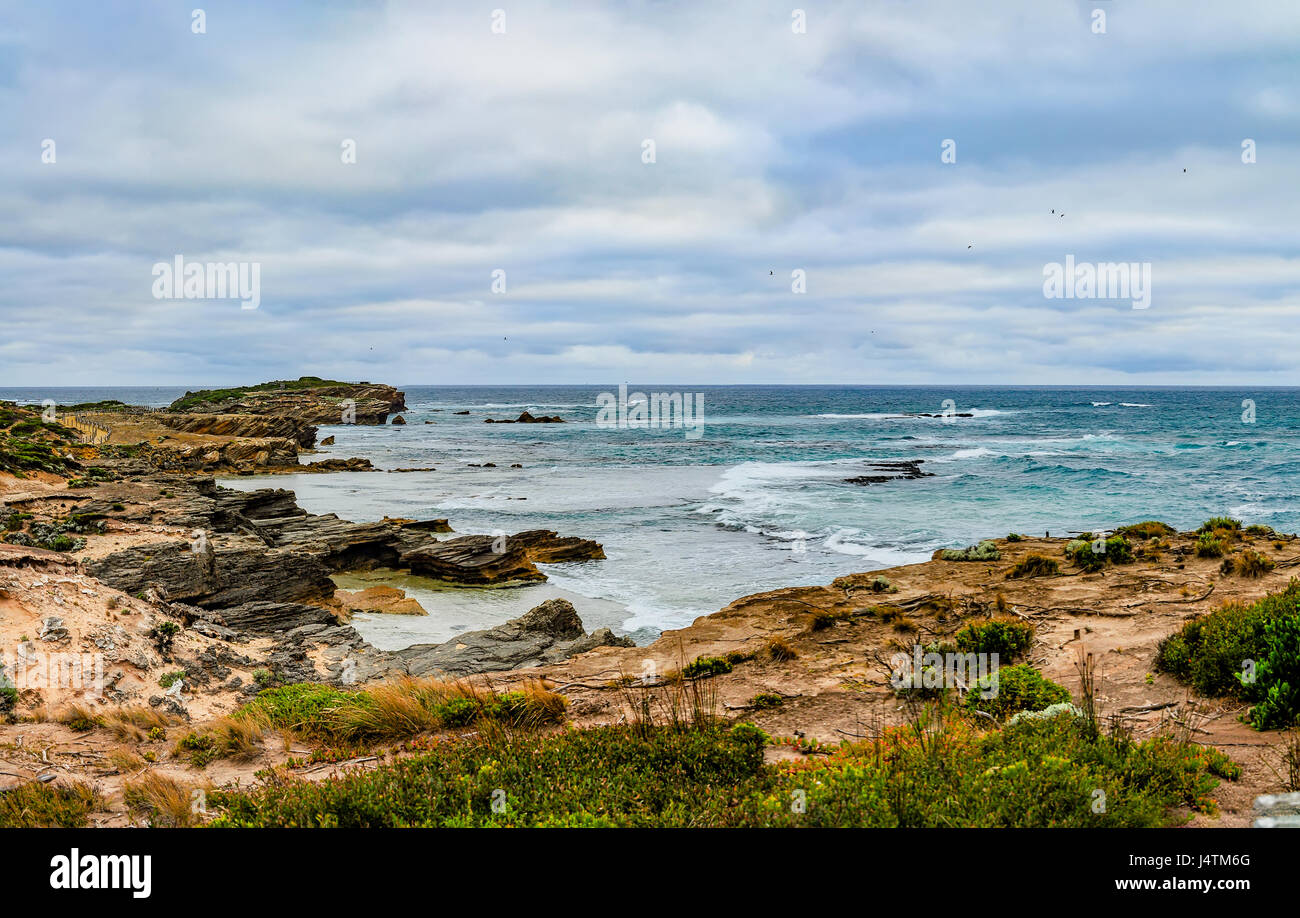 The sharp rocks on the Australian coast of the Pacific ocean Stock ...