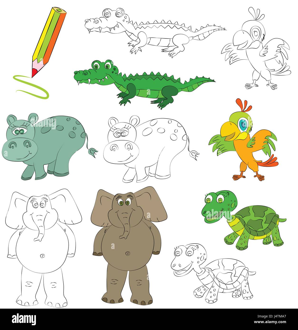 Coloring book with animals. Cartoon vector illustrated Stock Vector ...