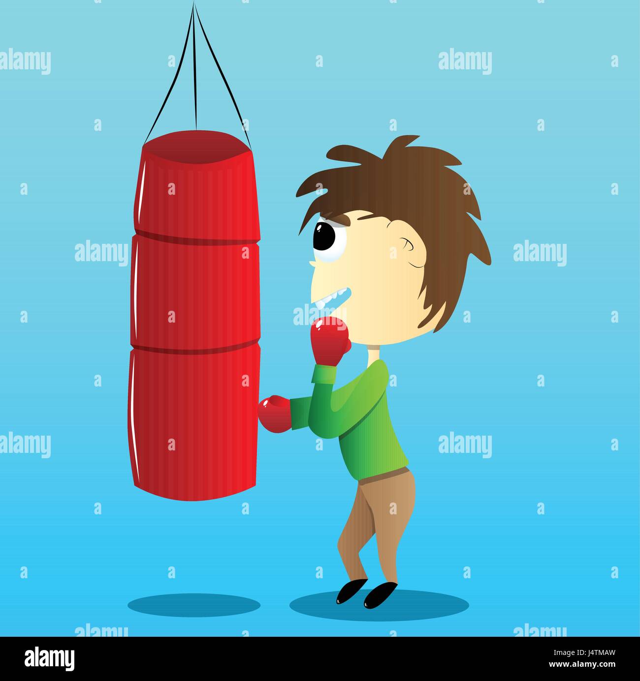 Vector illustrated cartoon cute boxing kid hitting a sandbag Stock ...
