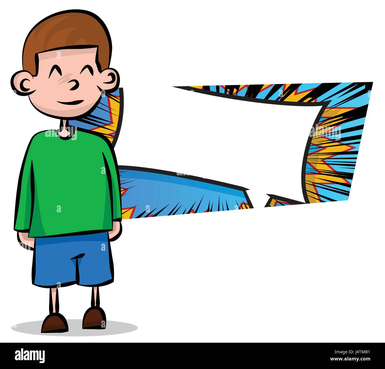 Retro style simple cartoon boy with comic book filled banner. Vector ...