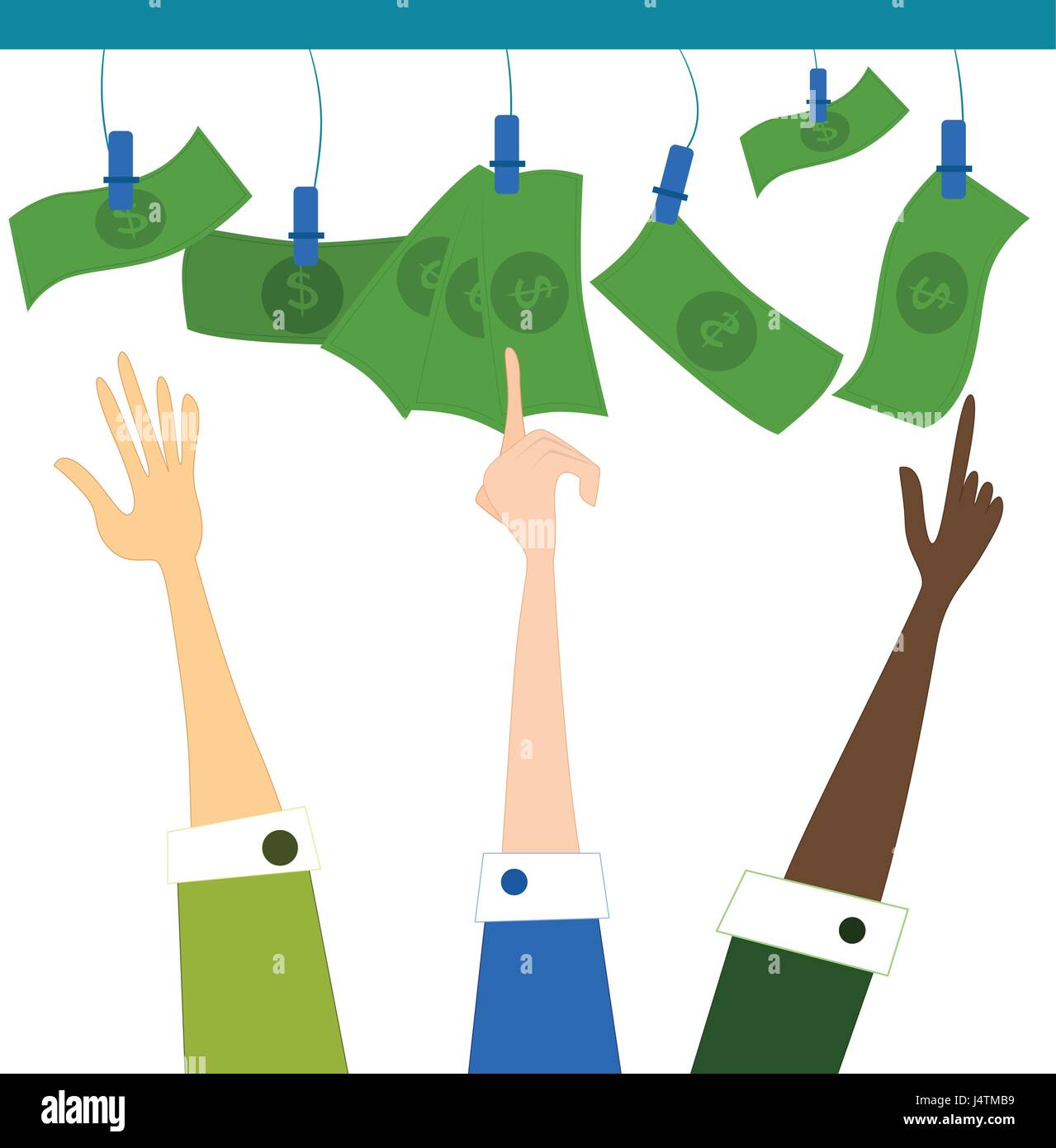 Hand reaching and pointing toward the money. Vector cartoon ...