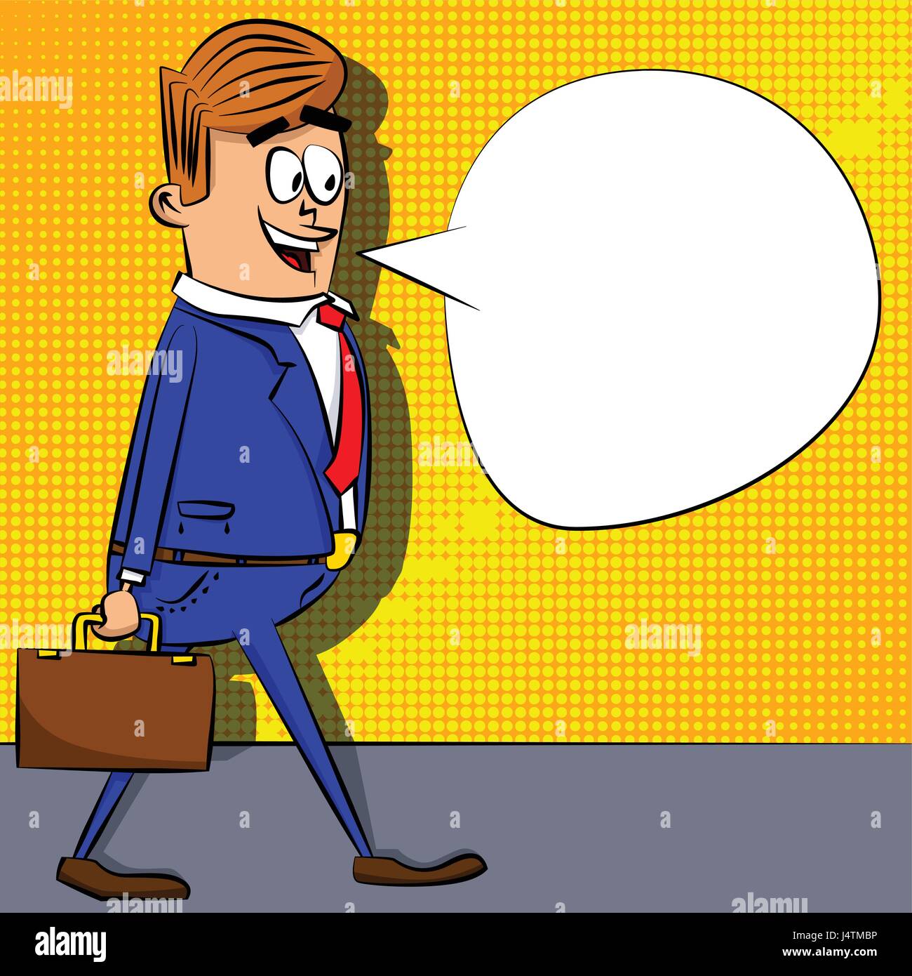 Vector illustrated cartoon businessman walking with speech bubble Stock ...