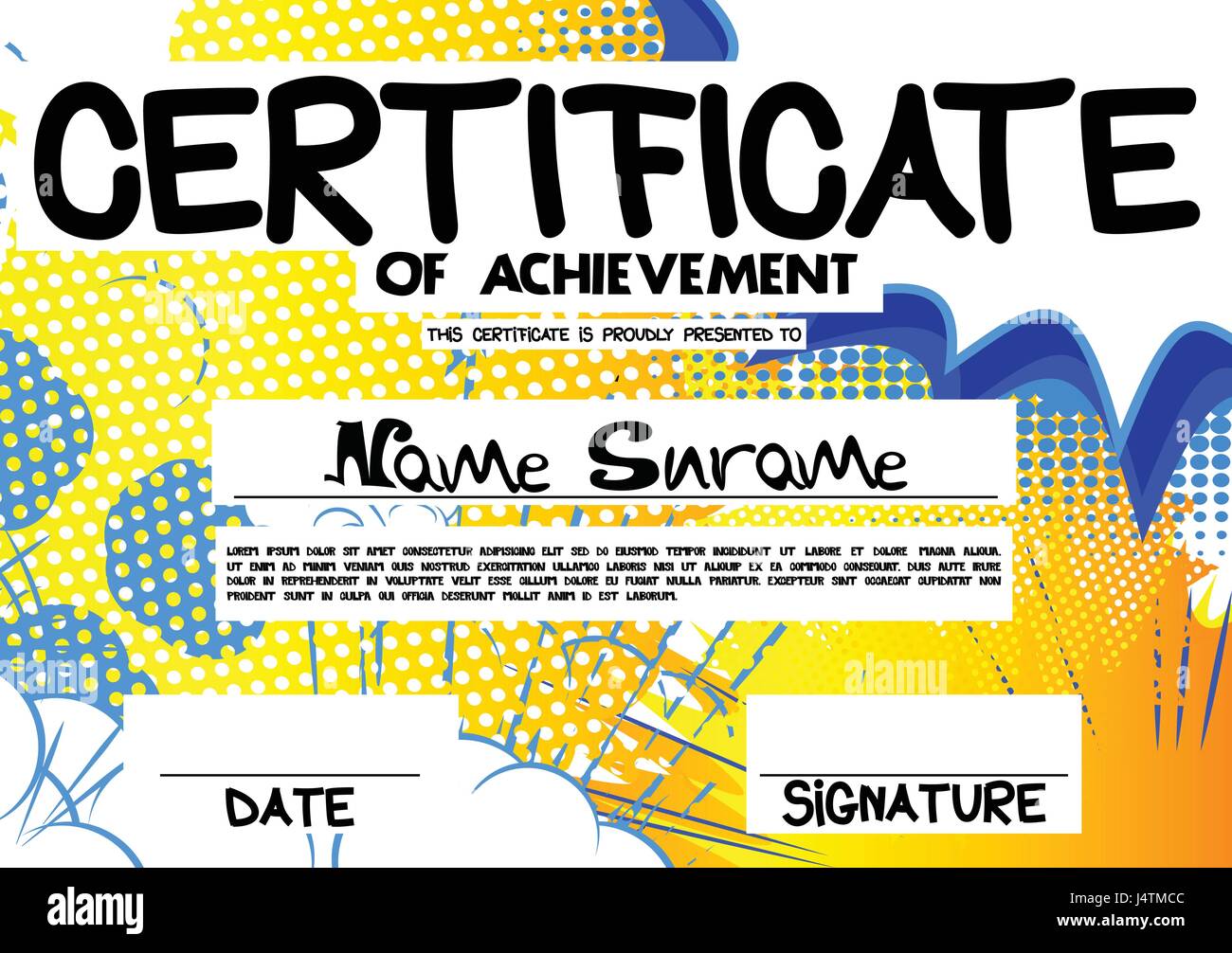 Vector illustrated certificate template with comic book elements Stock ...