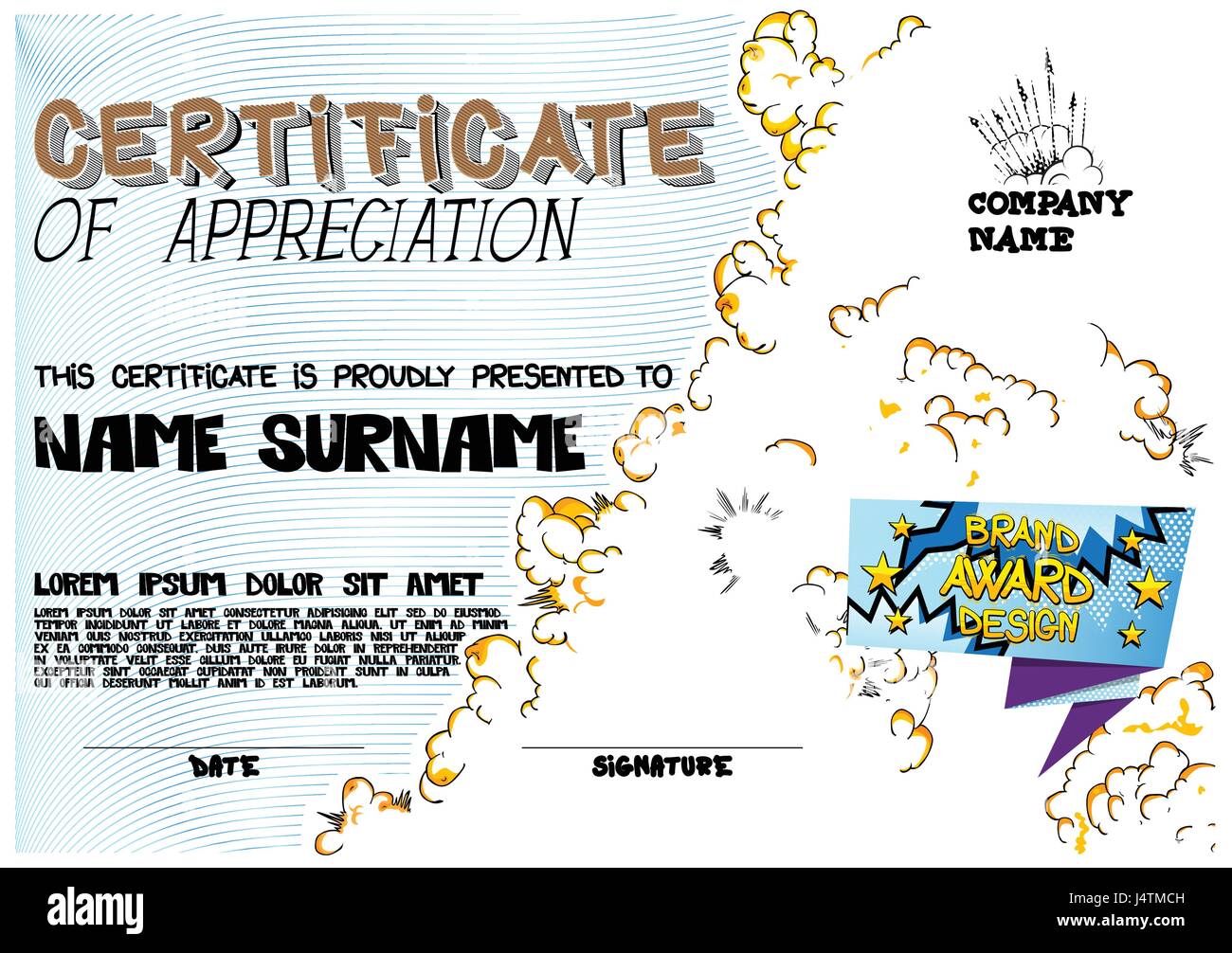 Vector illustrated certificate template with comic book elements Stock ...