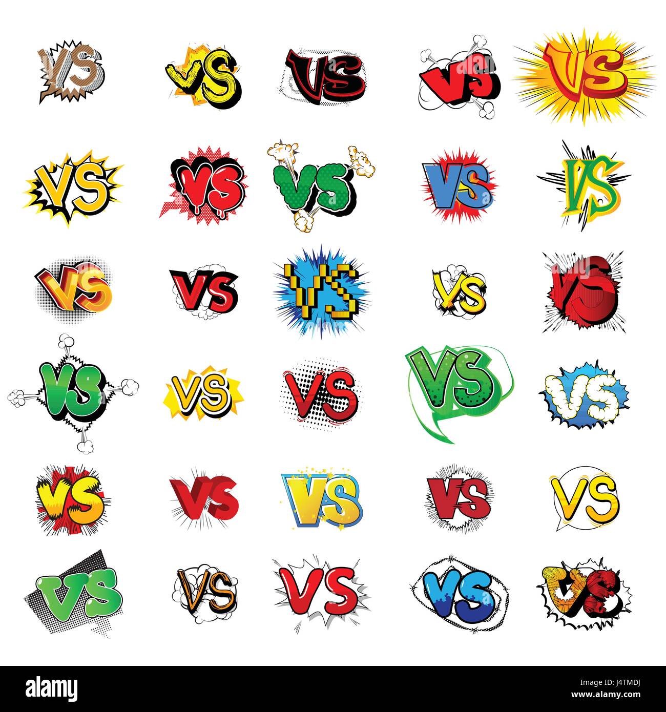 Vector illustration versus letters fight set, comics style design Stock ...