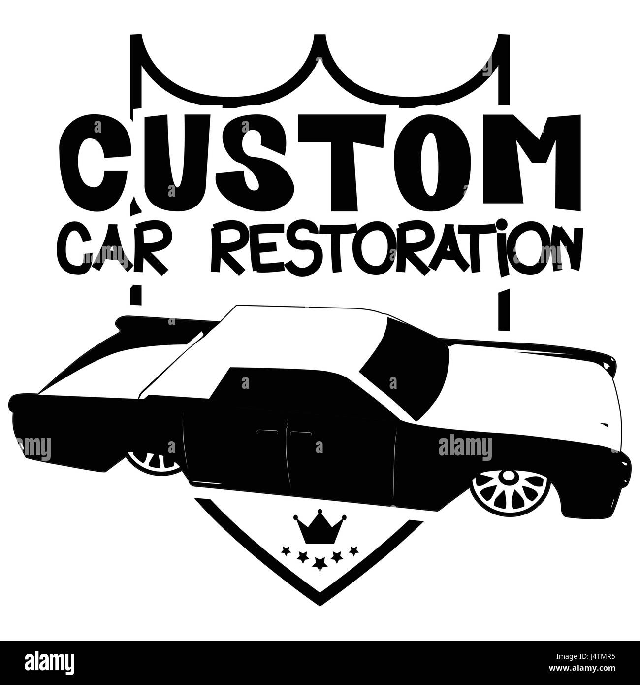 Vector illustrated custom car restoration logo with luxury car Stock ...