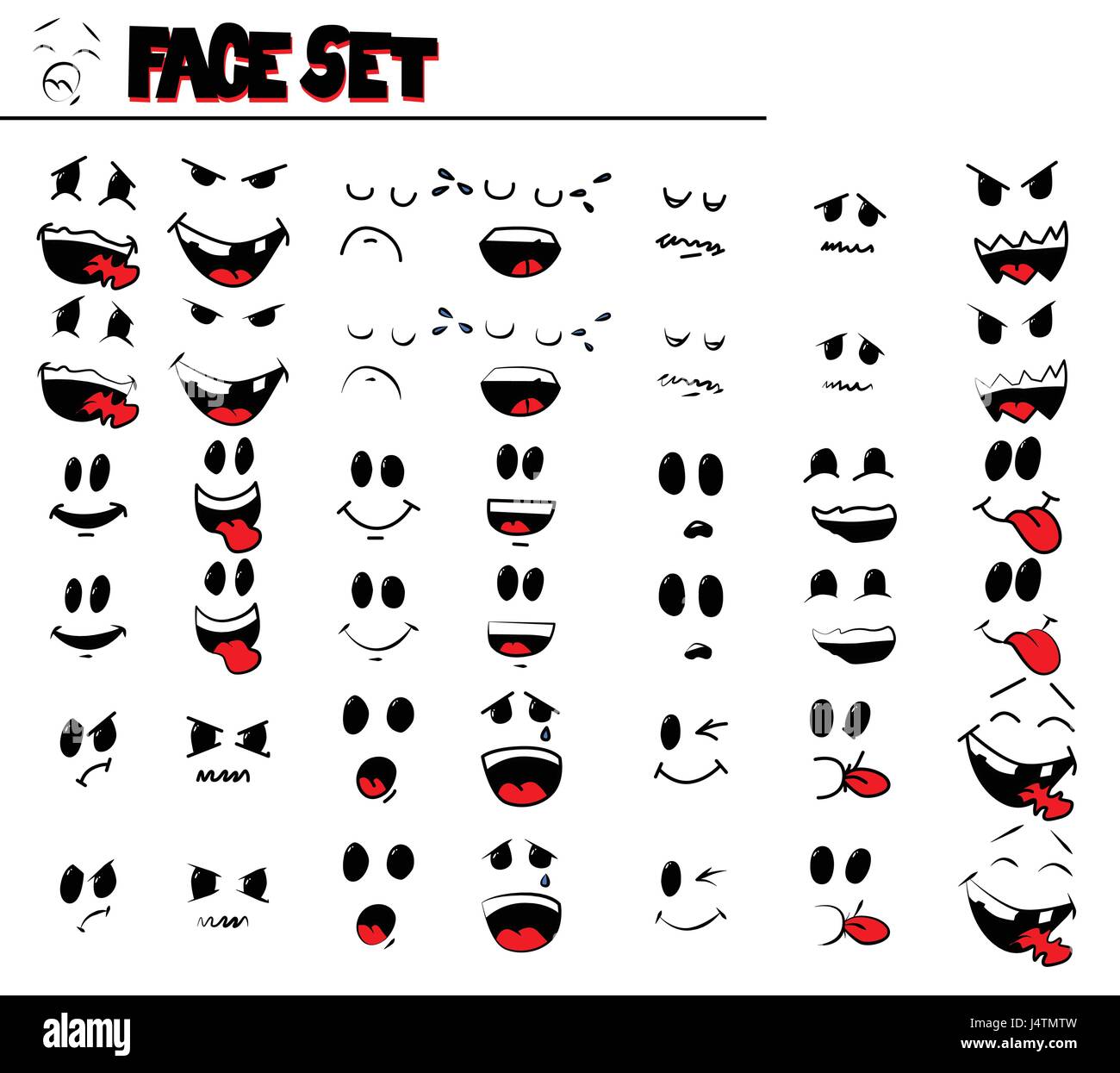 Vector Illustrated Retro Cartoon Emotion face set Stock Vector Image ...