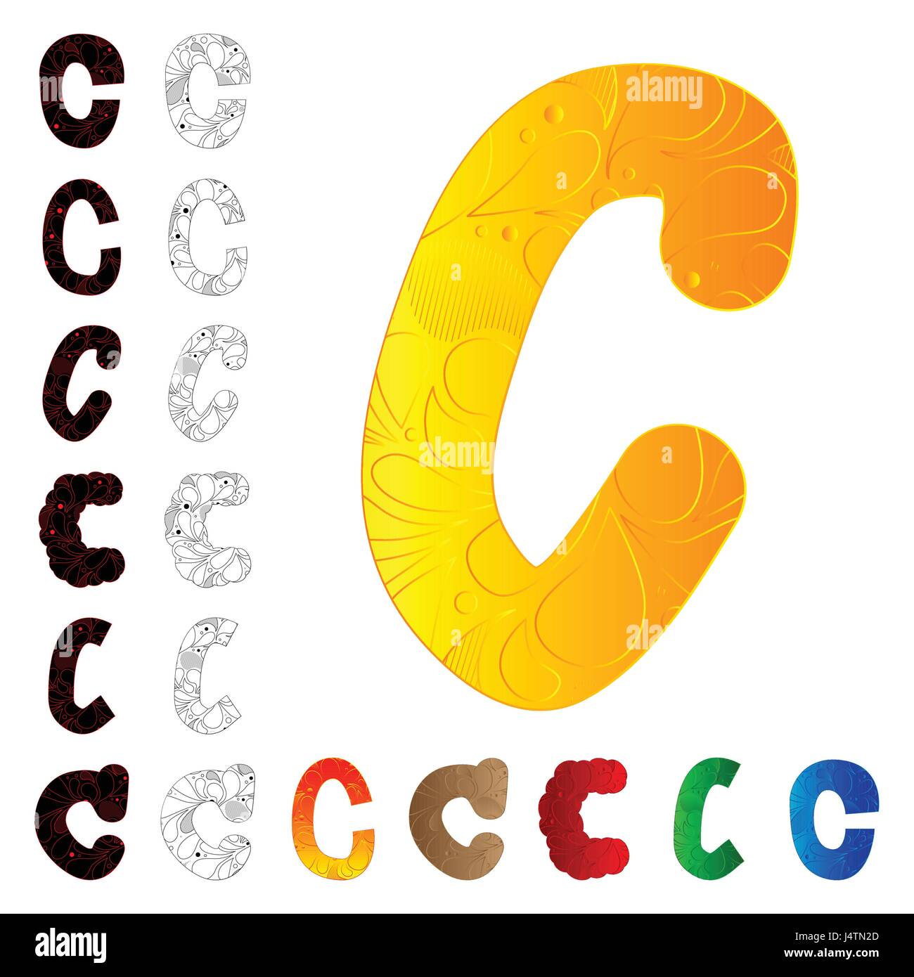 Vector illustrated set of letter C, filled with floral elements Stock ...