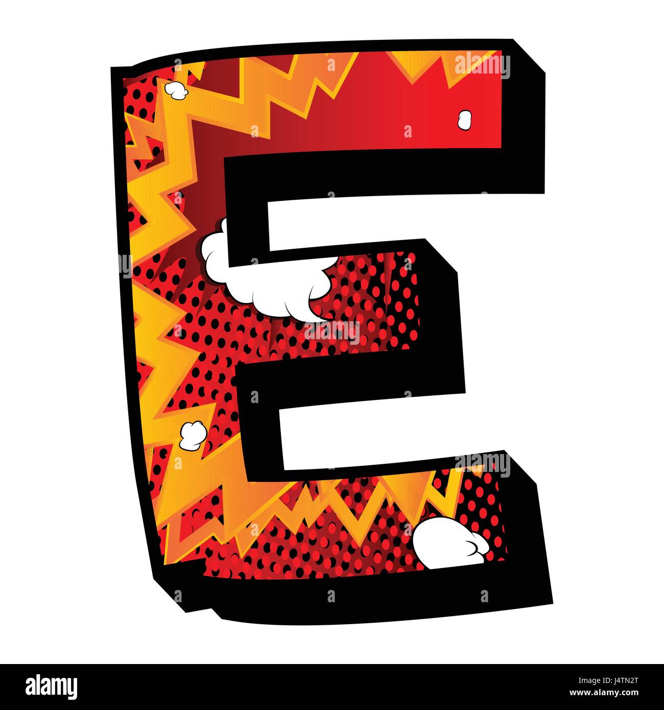 Letter E filled with comic book explosion, background Stock Vector ...