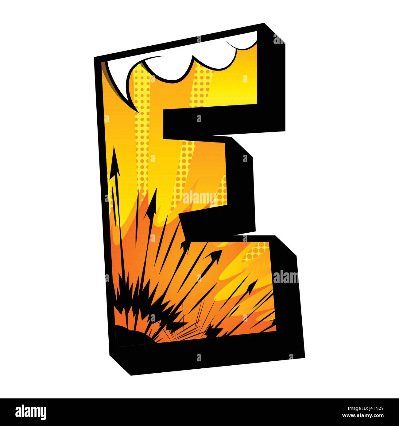 Letter E filled with comic book explosion, background Stock Vector ...