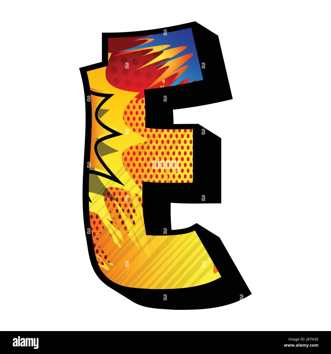 Letter E filled with comic book explosion, background Stock Vector ...