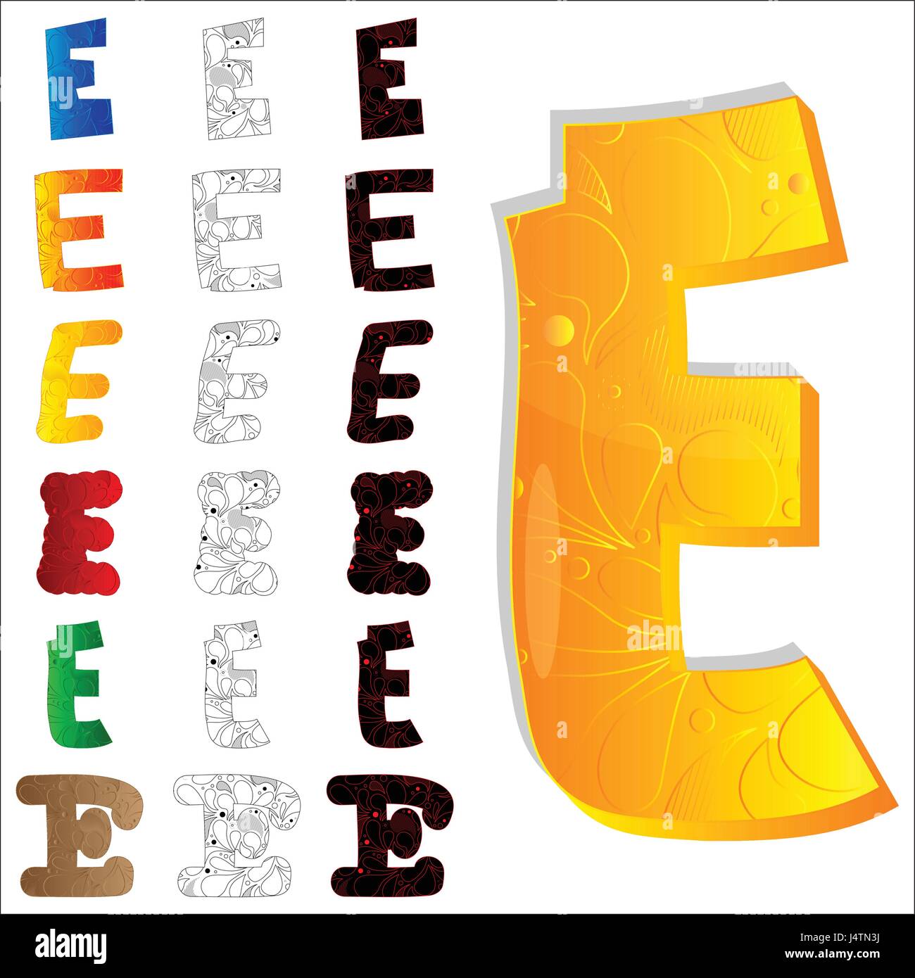 Vector illustrated set of letter E, filled with floral elements Stock ...