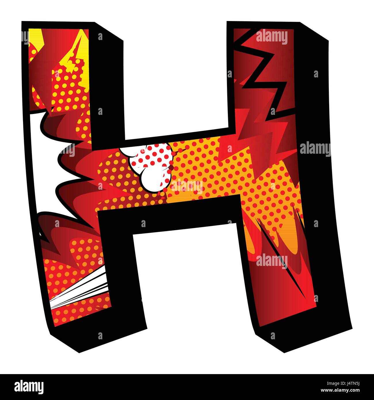 Letter H filled with comic book explosion, background Stock Vector ...