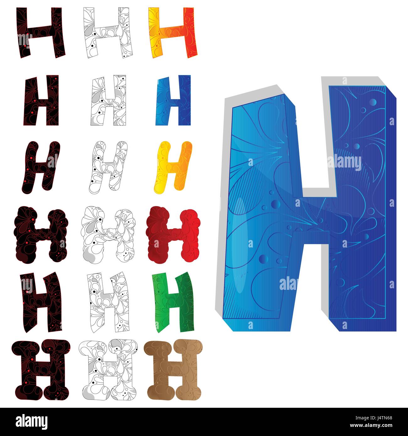 Vector illustrated set of letter H, filled with floral elements Stock ...