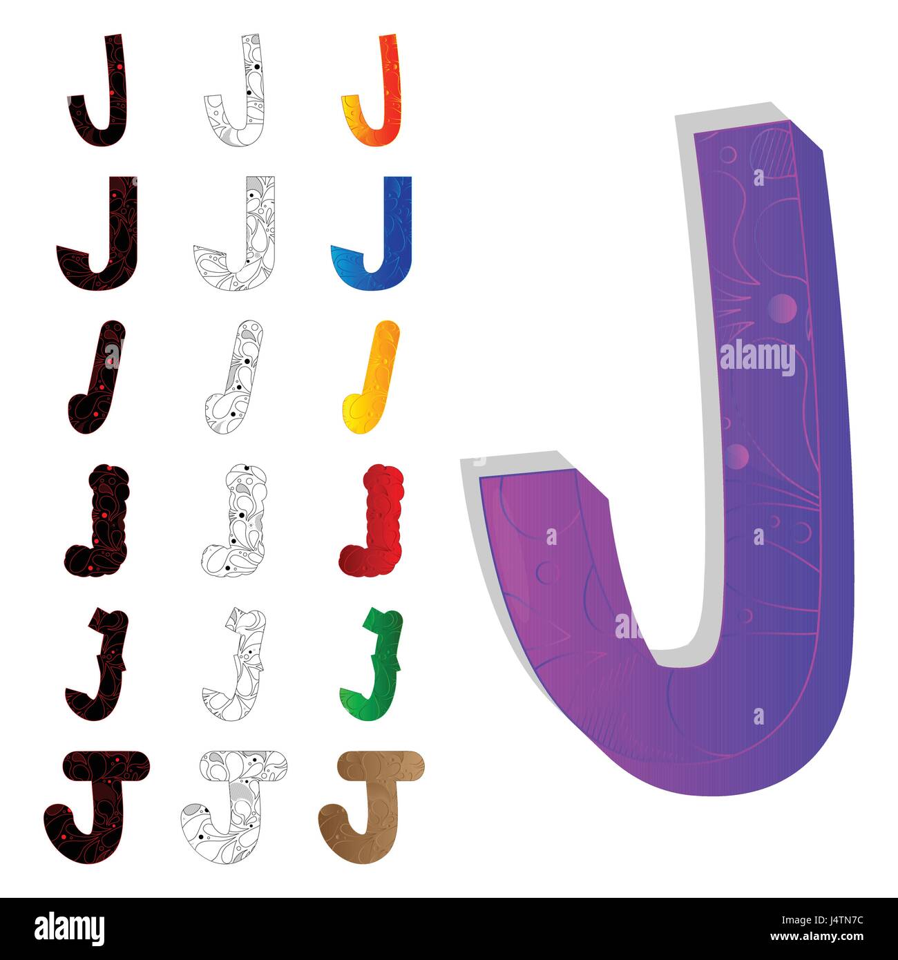 Vector illustrated set of letter J, filled with floral elements Stock ...