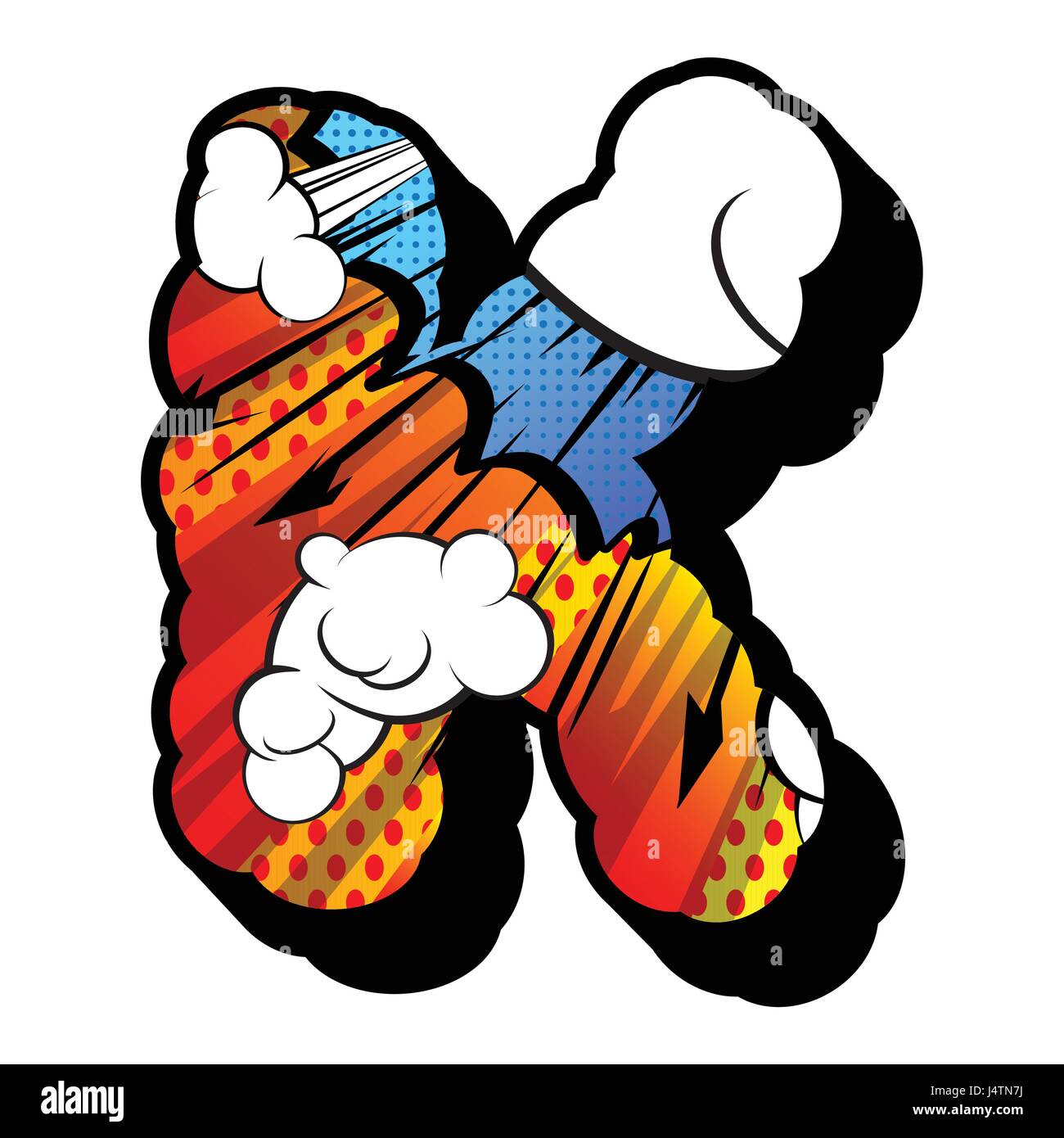 Letter K filled with comic book explosion, background Stock Vector ...