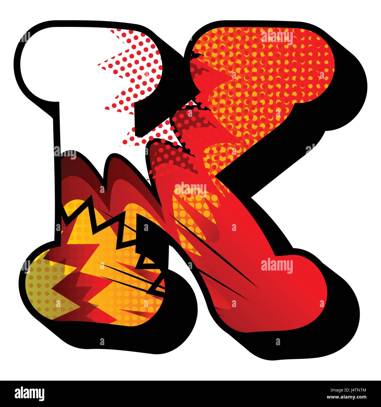 Letter K filled with comic book explosion, background Stock Vector ...